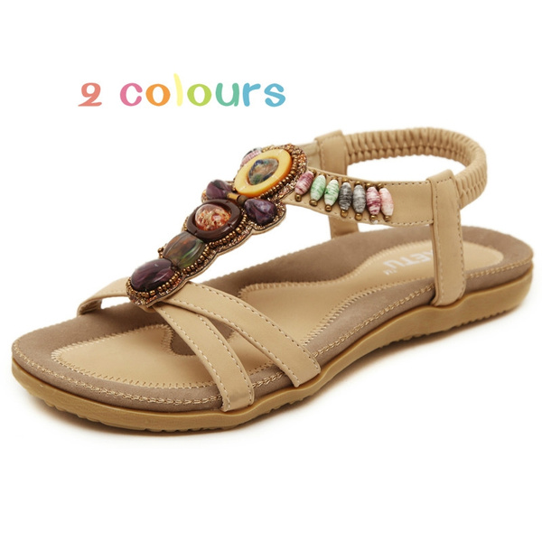 2016 Fashion Women Rome Bohemia Flat Sandals String Beading Sweet Women ...