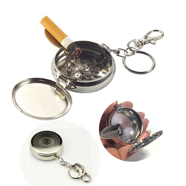 Portable Metal Round Cigarette Ashtray with Key Chain Ring Keyring Easy ...