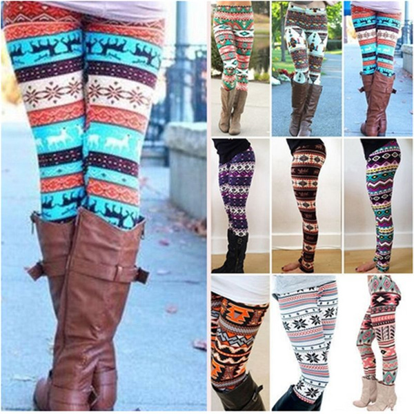 Womens Xmas Snowflake Reindeer Knitted Tights Pants Warm Leggings ...