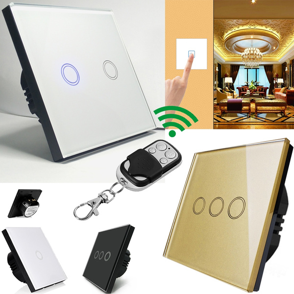 EU/UK Lighting Switch 1/2/3 Gang 1 Way Crystal Glass Panel Light Touch ...