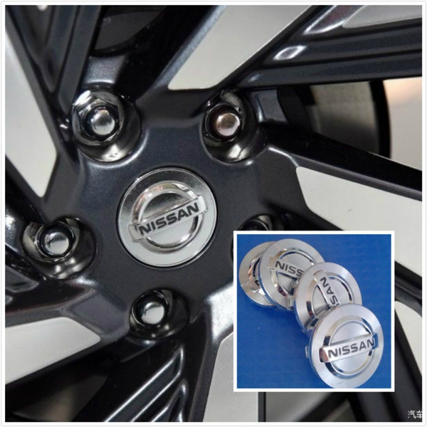 New NISSAN 54mm Gray Chrome Wheel Hub Caps Set Of 4 Center Wheels Logo ...