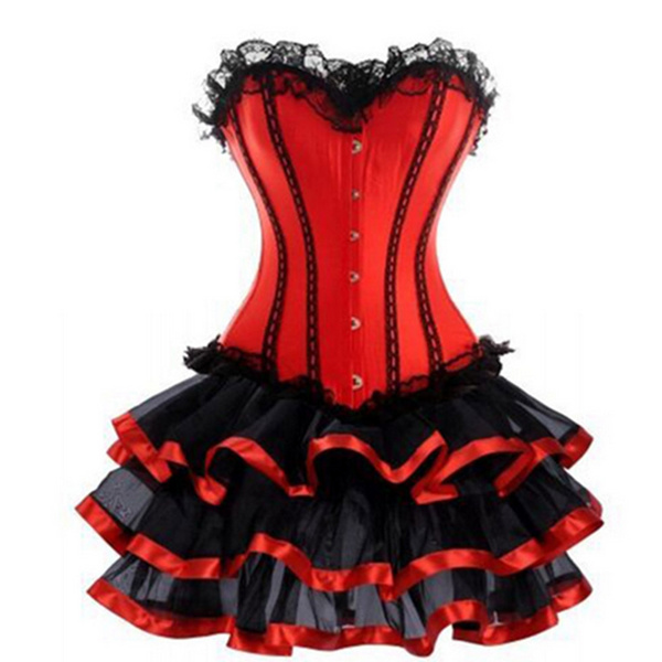 Women Sexy Burlesque Overbust Corset With Mini Tutu Skirt Fancy Dresses