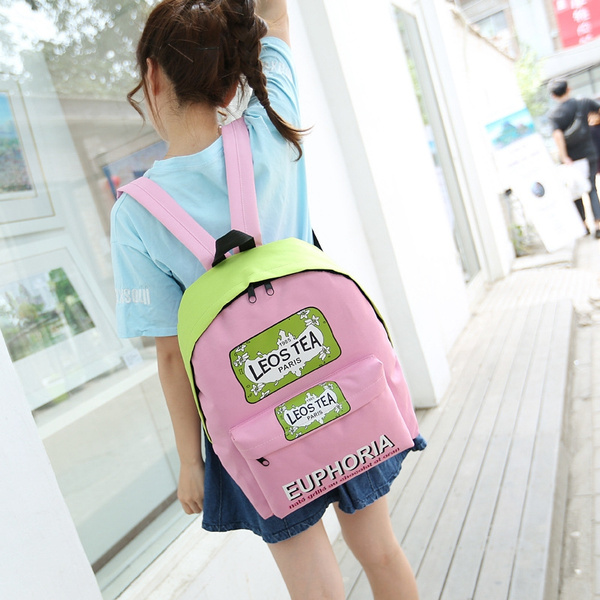 Candy Color Backpack! Student Leisure Printed Cartoon Map Backpack ...