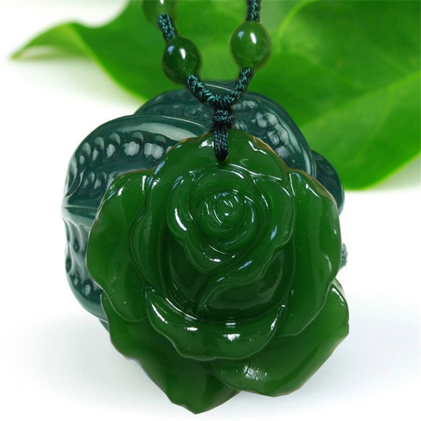 Nature Jade Roses Pendant Hand-Carved Emerald Jade Pendant Neckace | Wish