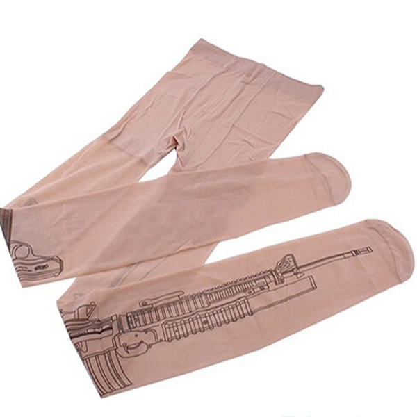 Exquisite Sexy Machine Gun Tattoo Transparent Tights Stockings ...