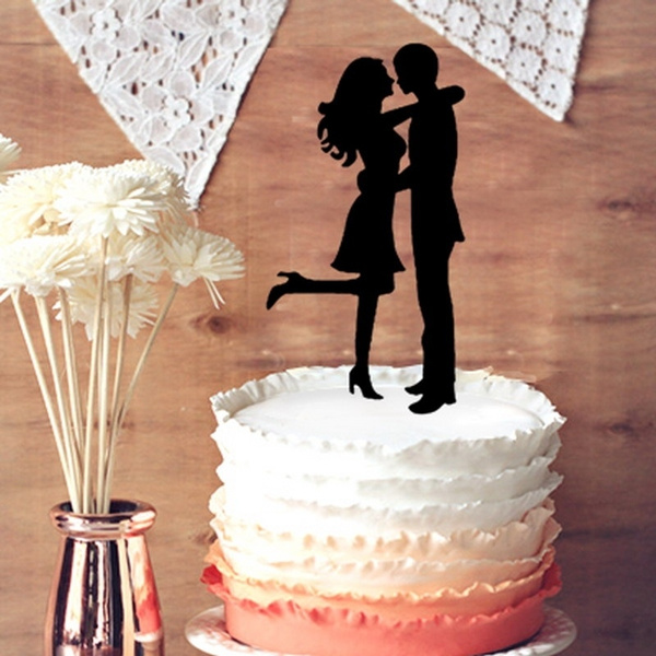 Groom and Bride Silhouette Cake Topper - Funny Wedding Cake Topper with ...