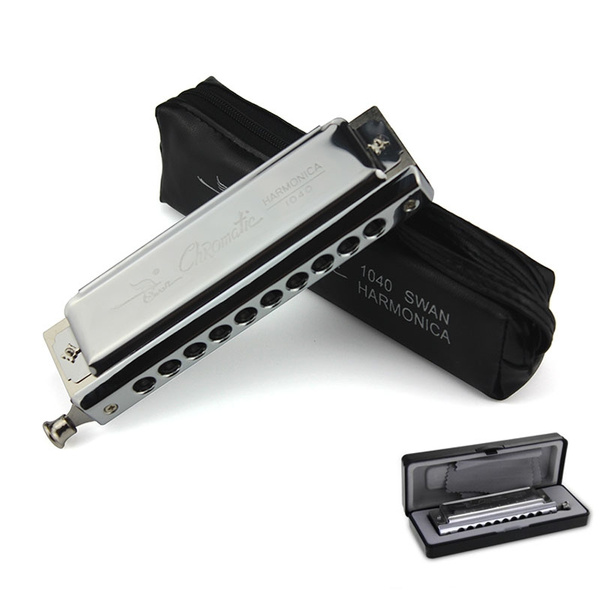 High Quality 10 Holes Chromatic Harp Harmonica Key of C 40 Tone Silver ...