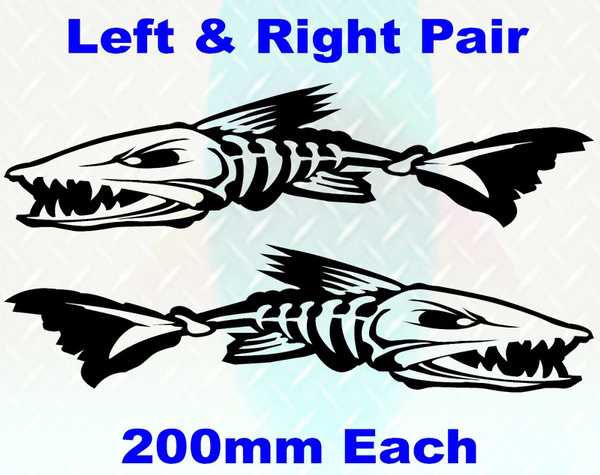 2 x Skeleton Fish Boat Decals 200mm Wide stickers fishing tackle boat ...