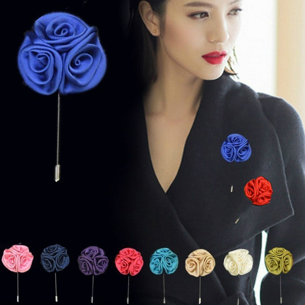 Lapel Rose Flower Handmade Boutonniere Stick Brooch Pin Corsage Wedding ...