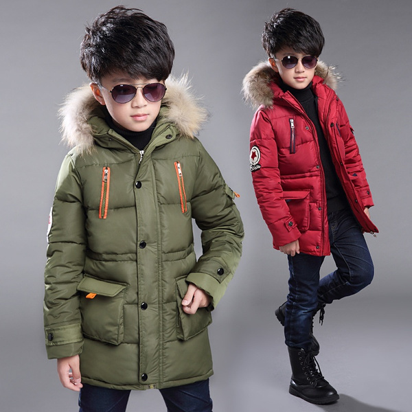 6-15 Years Fashion Boys Men's Cotton-Padded Parkas Down Coat Fur Hooded ...
