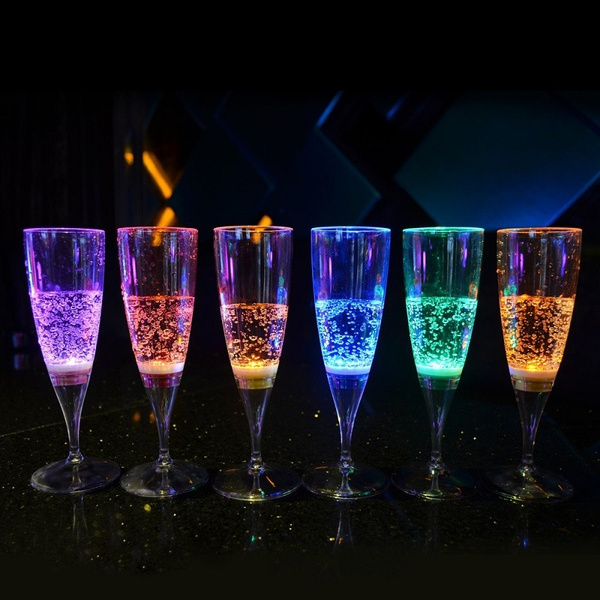 6Pcs Liquid Active Led Champagne Drinking Glass Led Flash Light Up Cup ...