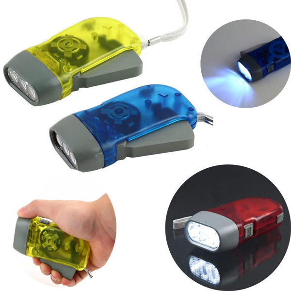LED Dynamo Wind Up Flashlight Hand-pressing Crank NR No Battery Torch ...