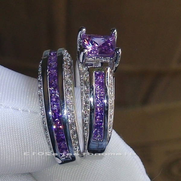 Princess Luxury 10Kt White Gold Filled Amethyst & CZ Gemstones Wedding ...