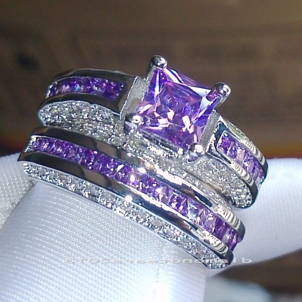 Princess Luxury 10Kt White Gold Filled Amethyst & CZ Gemstones Wedding ...