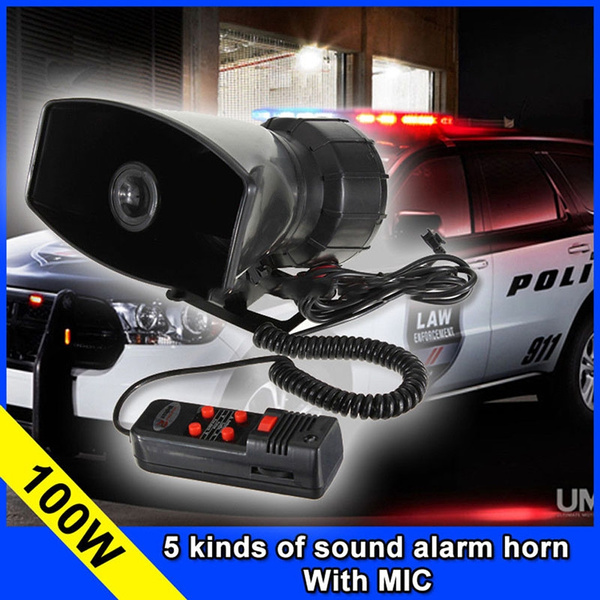 Car Motorcycle Police Megaphone 5 Sound Siren Patrol Speaker Horns With ...