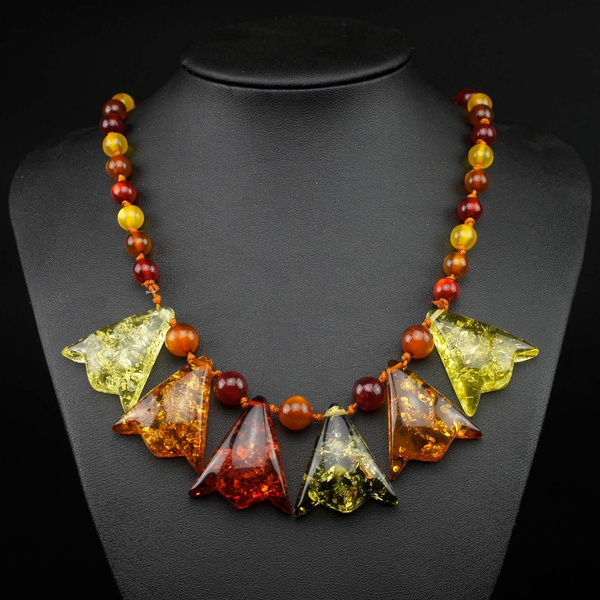 Gracious Multicolor Trigon Baltic Faux Amber Beads Chain Collar Pendant ...