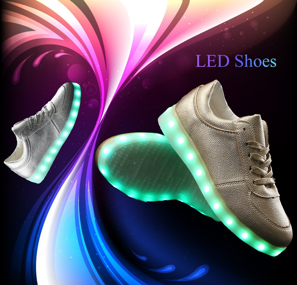 USB Charging LED Shoes Women Colorful Luminous Shoes Flat Silver and ...