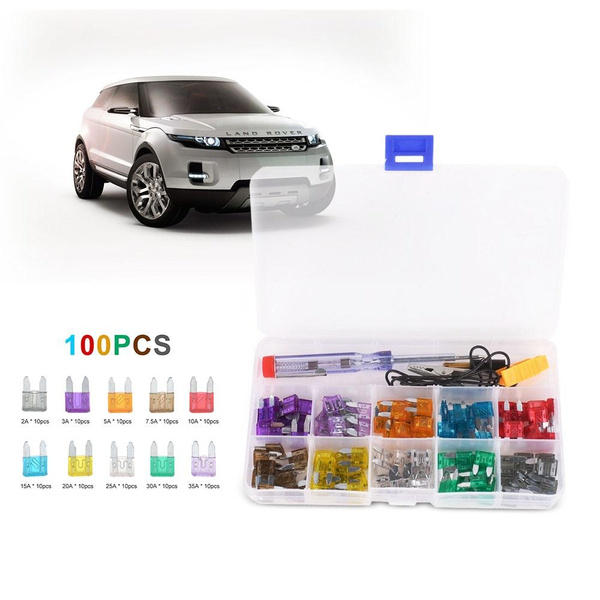 100pcs Mini Car Fuse Kit Color Coded for Ten Amps Fuses with Alligator ...