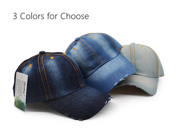 New Unisex Vintage Distressed Flat Cap Denim Hat Baseball Jean Hat Cap ...