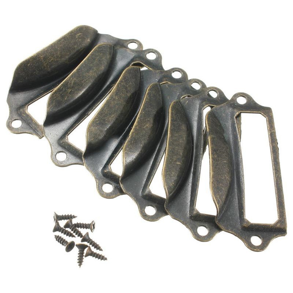 6x Antique Drawer Label Pulls Cabinet Frame Handle Name Card Holder ...