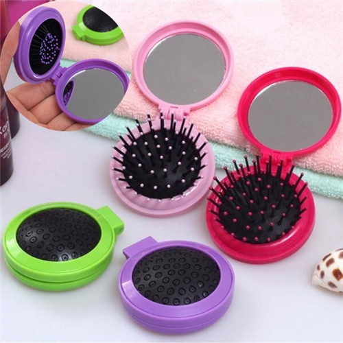 Cute Portable Round Comb Mirror Folding Compact Hairbrush with Mini ...