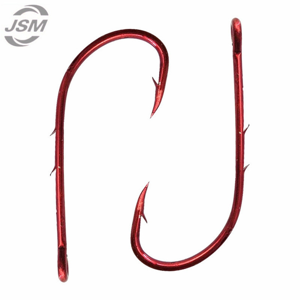 50pcs/lot 92247 High Carbon Steel Fishing Hooks Red Offset Long Barbed ...