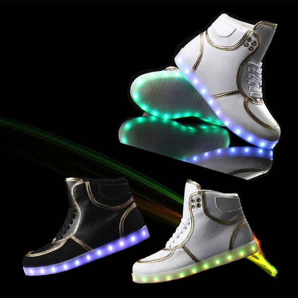 Fashion High Top Women LED Shoes USB Rechargeable and Golden Dancing or ...