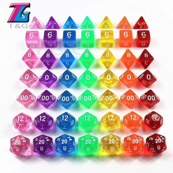 Set of 7 sided D4 D6 D8 D10 D12 D20 Transparent Dice | Wish