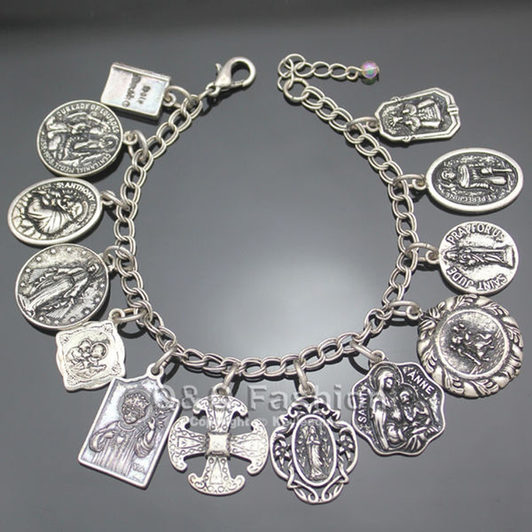 Antique Silver Catholic Religious Church Medals Saints PRAY FOR US ...