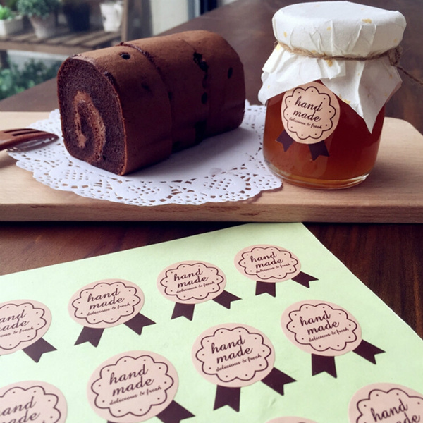 75 Pcs/lot HandMade Pink Medal Shape Seal Sticker Baking Package Paper ...