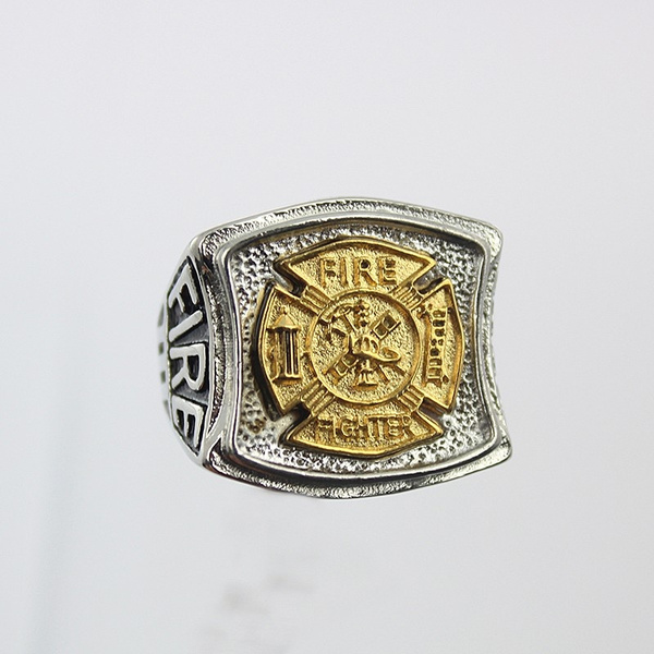 2016 hot sale stainless steel firefighter ring gold plating firefighter ...