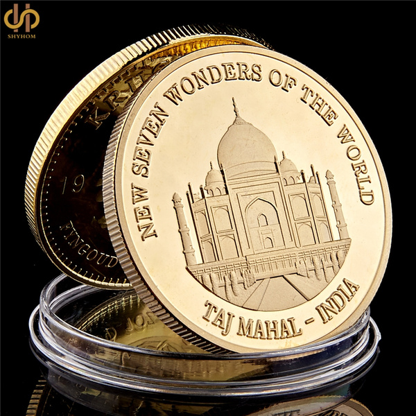 New Seven Wonders of The World India Taj Mahal Gold Plated Coin Travel ...