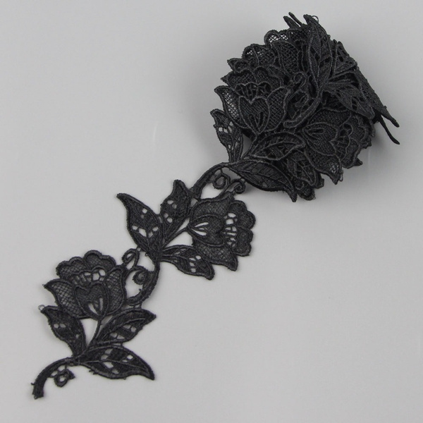9 cm 3.5 Inches 1 Yards Black Rose Lace Trim Applique Cord Lace Fabric ...