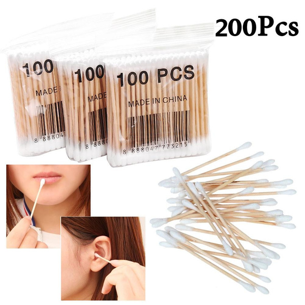 200Pcs Disposable Double Tip Swab Cotton Buds Applicator Wooden Swabs ...