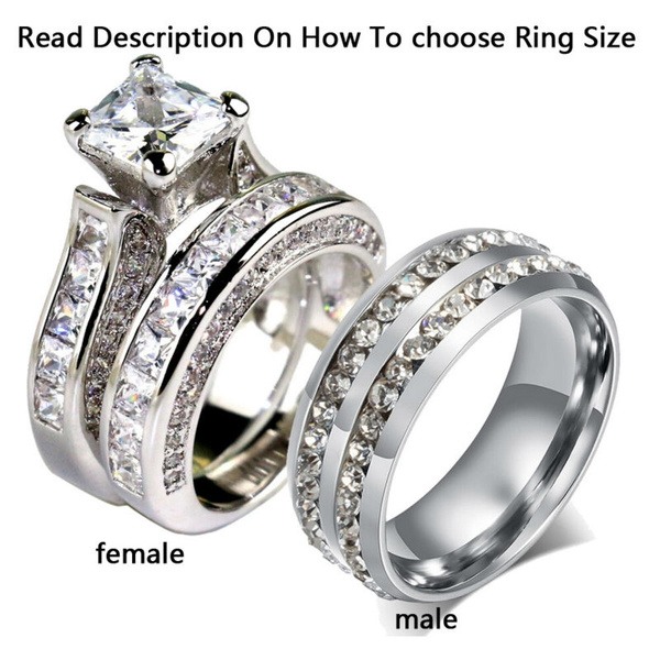 Two Rings Couple Rings 316L Stainless Steel Men's Band 10KT White Gold ...