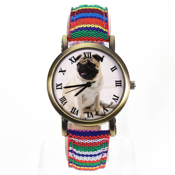 Sport Style Pug Dog Animal Canvas Belt Analog Quartz Wrist Watch | Wish