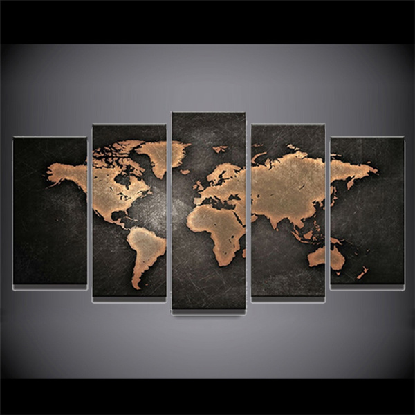5 Panels Set Map of The World Landscape Large Size Beautiful HD Modern ...