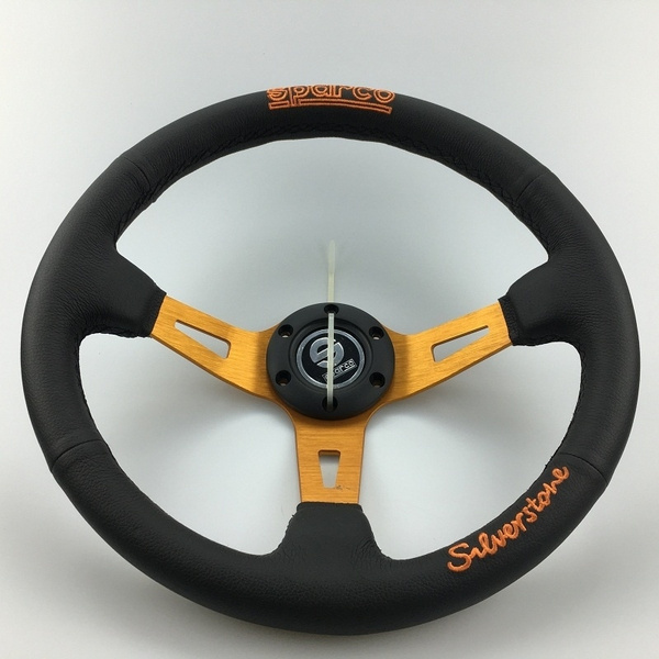 Original Logo Deep Black Spoke 350mm Genuine Leather Rally Racing ...