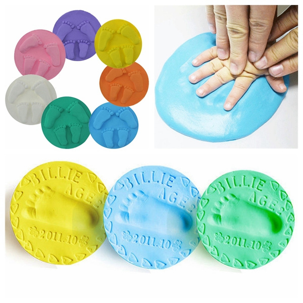 2PCS/8 Colors Baby Care Air Drying Soft Clay Baby Handprint Footprint ...