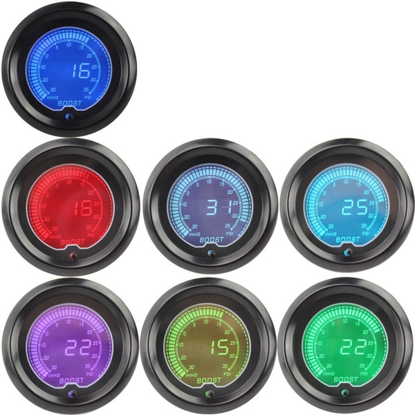 2" 52mm Turbo Boost Gauge Vacuum Digital Clocks Colors LED Light Boost ...
