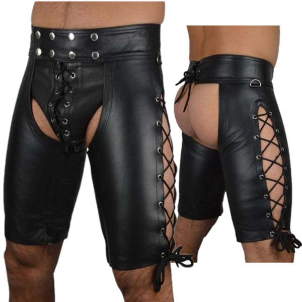 Gay Men Sexy Leather Underwear Adult Sexy Costumes Lace Up Jockstrap Gay Waistband Front Lacing ...