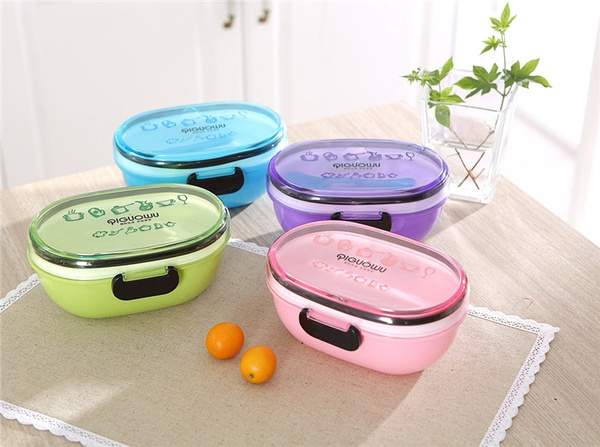 2-Layer Plastic Student Lunch Box 500ml Bento Boxes Cartoon Healthy ...