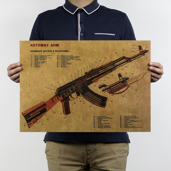 Gun AKM Assault Rifle AK47 Modified Structure Chart Kraft Paper Poster ...
