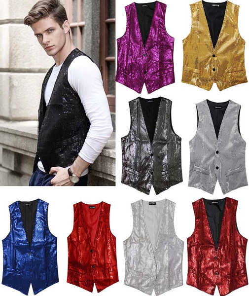 Paillette Male Sequins Stage Performance Costumes Men Vest MC Host ...