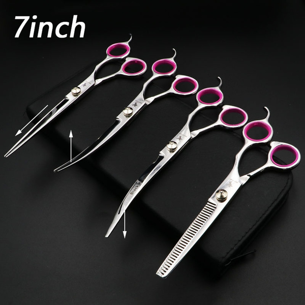 7Inch 4Pcs/Set Black Knight Pet Grooming Scissors Silver Dog Shears Big ...