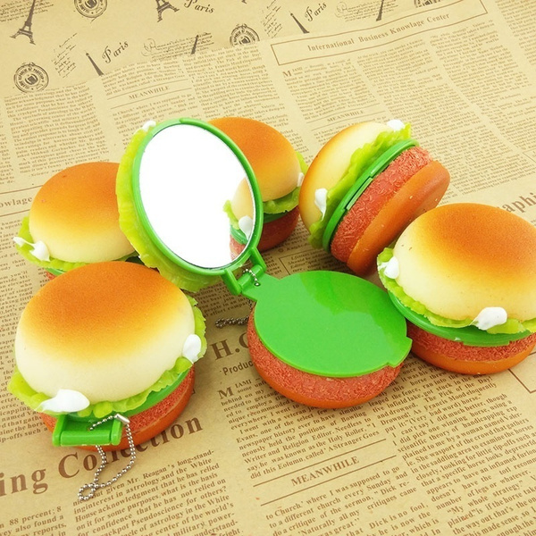 New Cute Yummy Soft Hamburger Mirror Squishy Key Chains Food Mirror ...