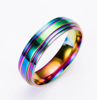 Classic Men Women Rainbow Colorful Ring Titanium Steel Wedding Band ...