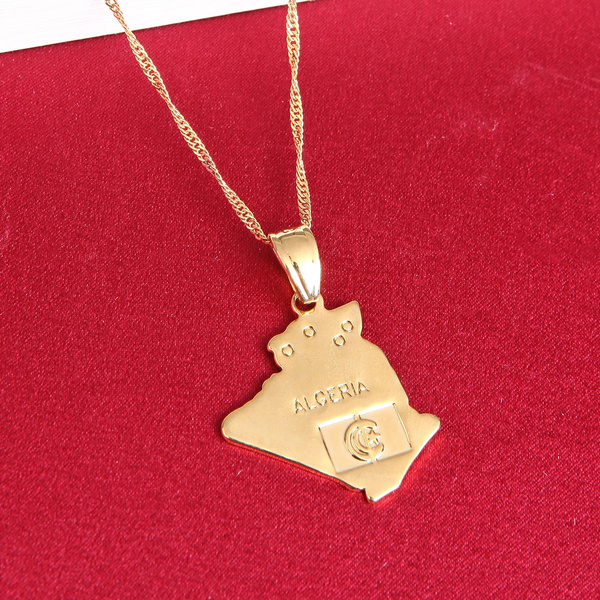 Algeria Map Pendant Necklace Chain 18K Yellow Gold Plated Jewelry ...