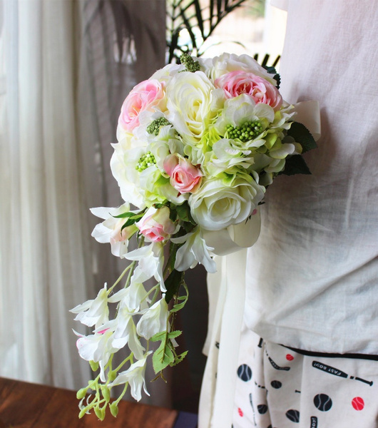 Waterfall Bouquet Water Droplets Wedding Bridal Artificial Bouquet De ...