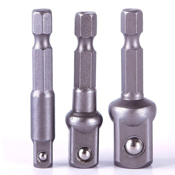 2017 New Arrival 3Pcs Socket Adapter Set Hex Shank To 1/4",3/8",1/2" Impact Driver Drill BIts ...